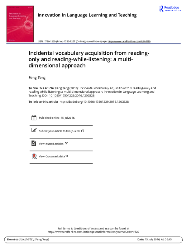 (PDF) Innovation in Language Learning and Teaching Incidental vocabulary acquisition from ...