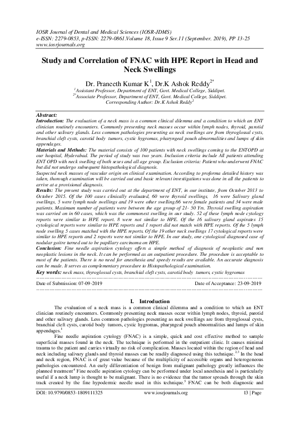 (PDF) Study and Correlation of FNAC with HPE Report in Head and Neck ...