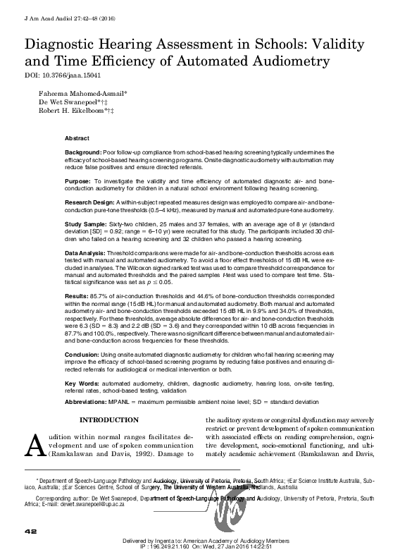 (PDF) Diagnostic Hearing Assessment in Schools: Validity and Time ...