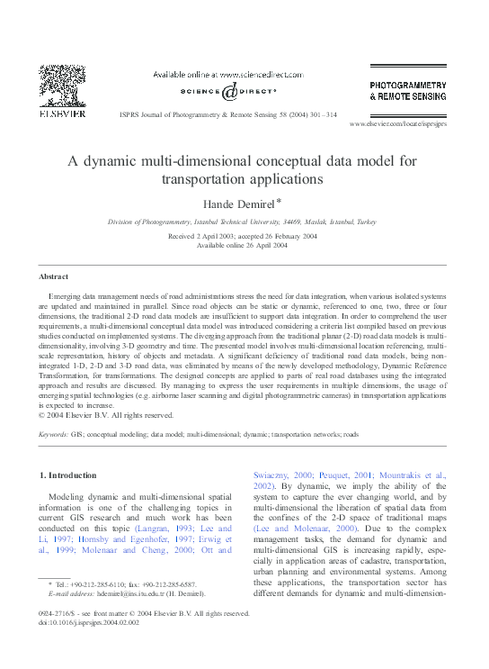 (PDF) A dynamic multi-dimensional conceptual data model for transportation applications