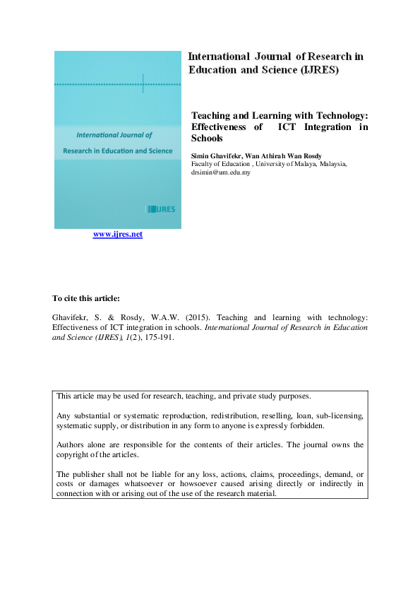 Pdf Teaching And Learning With Technology Effectiveness Of Ict Integration In Schools