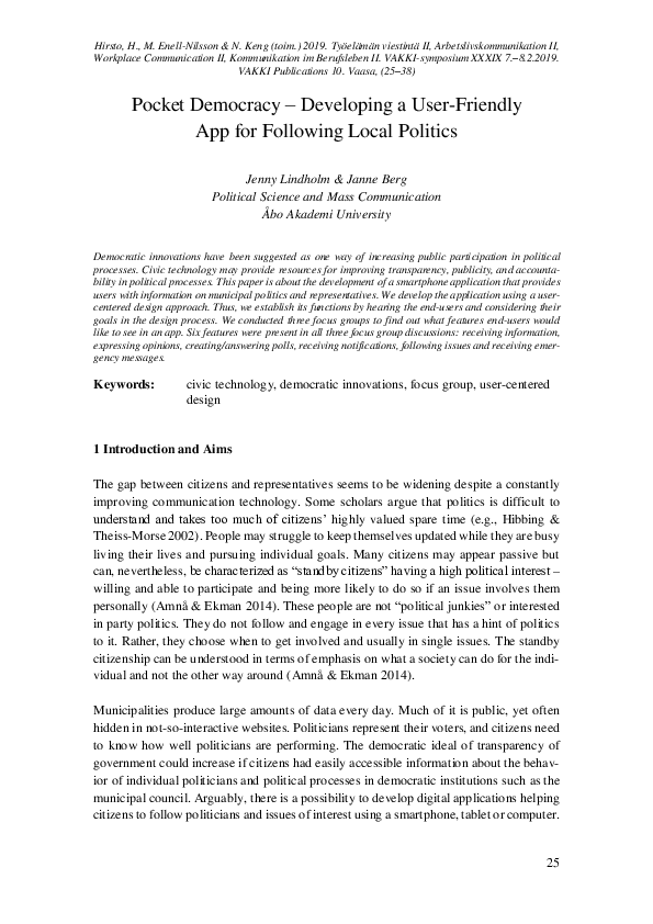 (PDF) Pocket Democracy -Developing a User-Friendly App for Following Local Politics