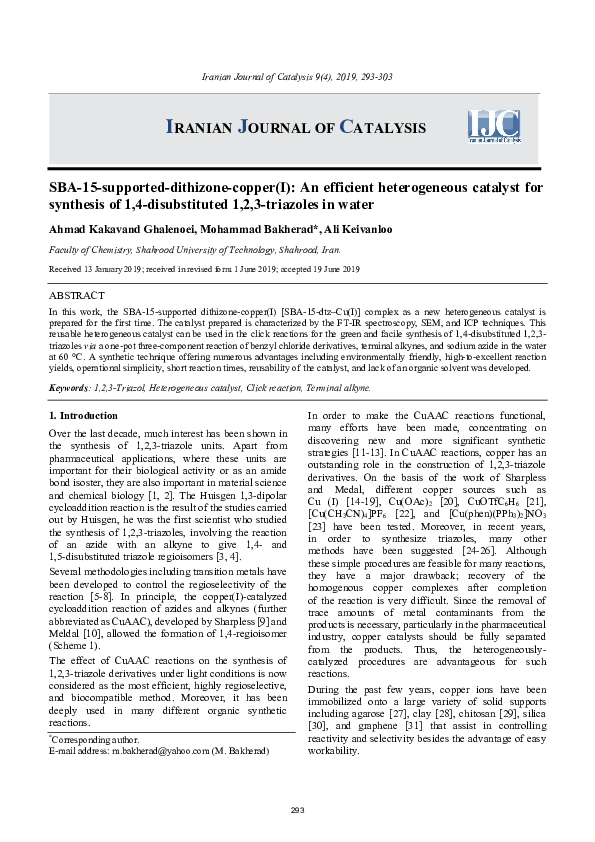 (PDF) SBA-15-supported-dithizone-copper(I): An efficient heterogeneous ...