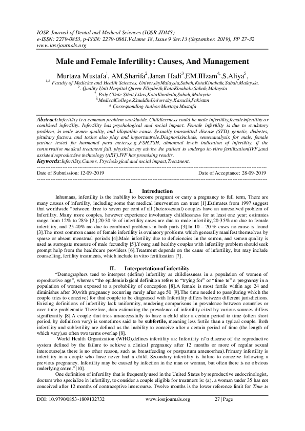 (PDF) Male and Female Infertility: Causes, And Management