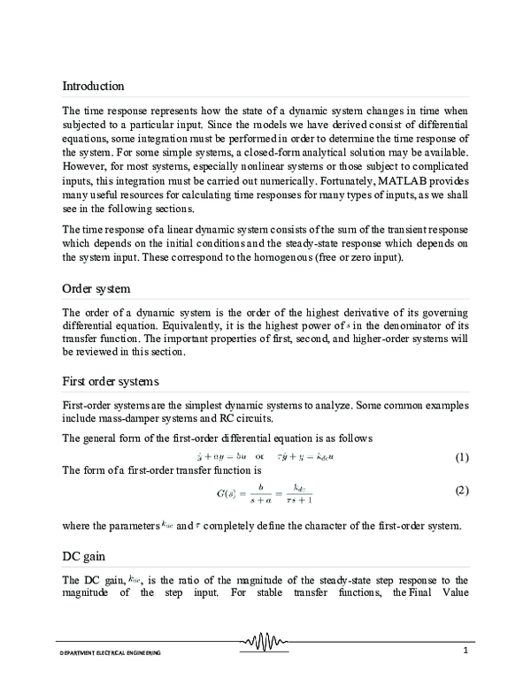 Pdf Experiment Lab Control First Order Systems And Second Order Systems