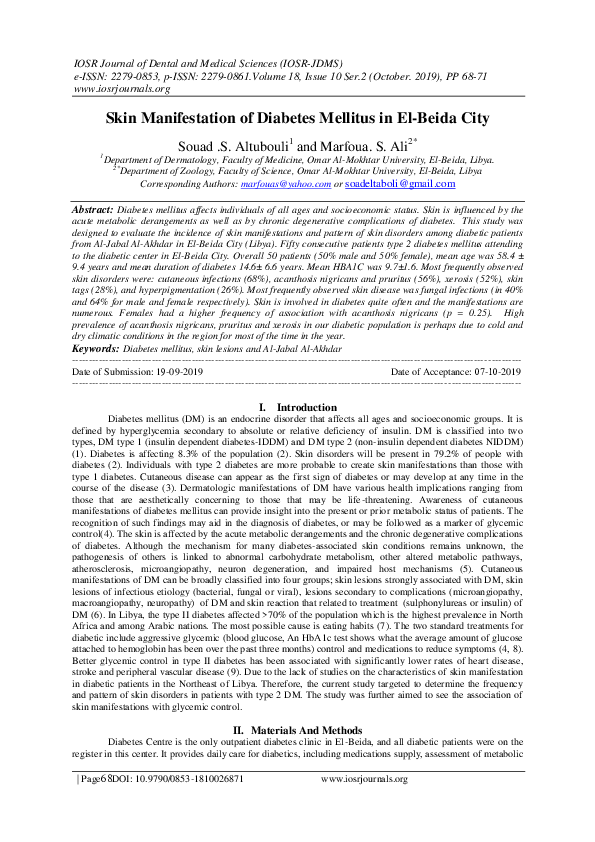 (PDF) Skin Manifestation of Diabetes Mellitus in El-Beida City