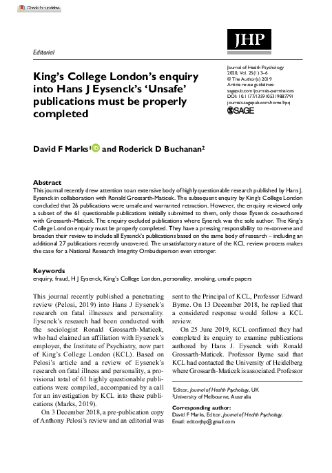 (PDF) David F. Marks and Roderick D. Buchanan, King’s College London’s ...