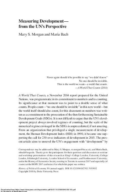 (PDF) Measuring Development- from the UN's Perspective