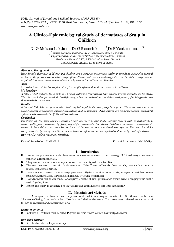 (PDF) A Clinico-Epidemiological Study of dermatoses of Scalp in Children