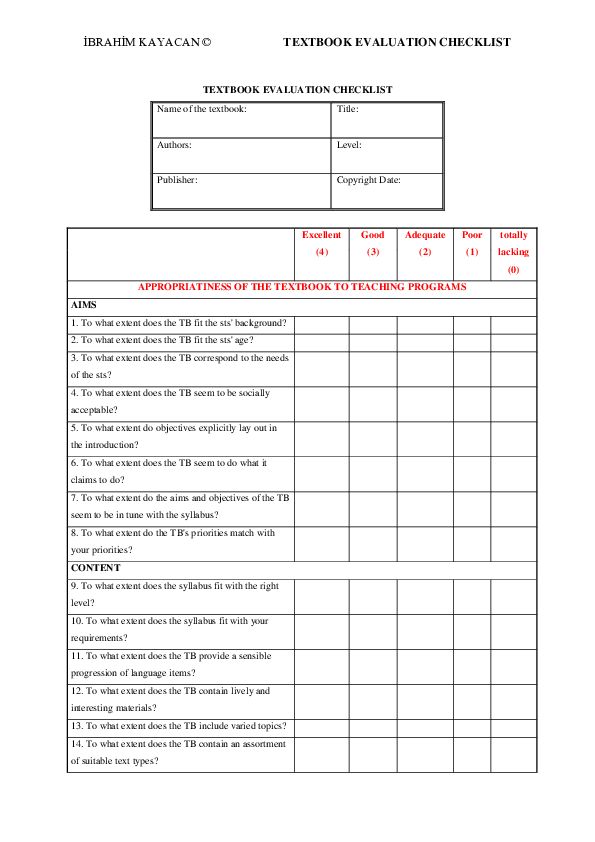 Pdf English Textbook Evaluation Checklist Form 2