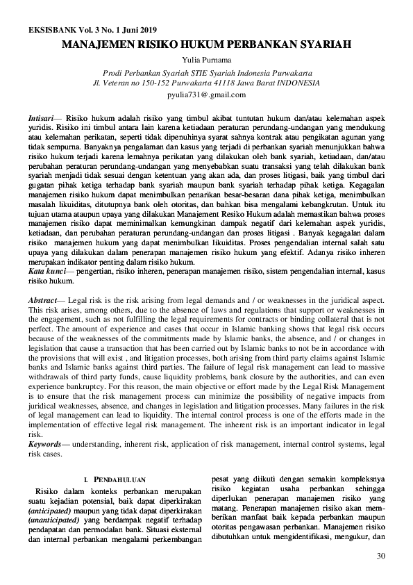 (PDF) MANAJEMEN RISIKO HUKUM PERBANKAN SYARIAH