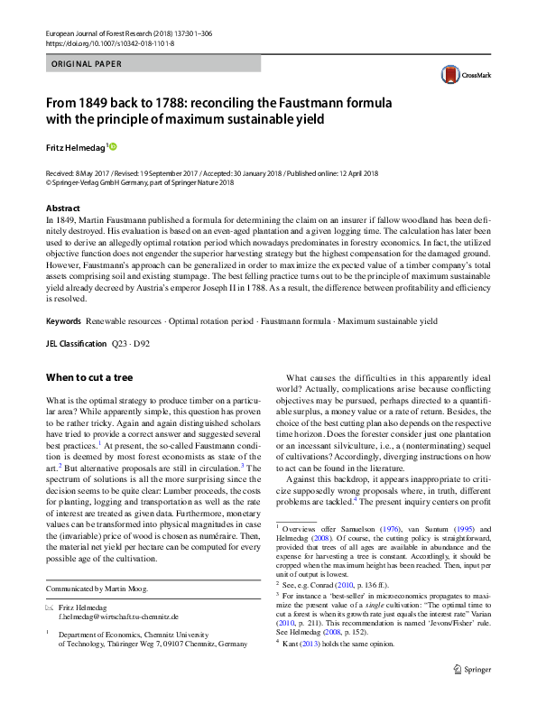 (PDF) [2018c] From 1849 back to 1788- Reconciling the Faustmann Formula ...