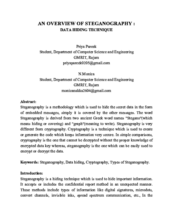 (PDF) AN OVERVIEW OF STEGANOGRAPHY : DATA HIDING TECHNIQUE