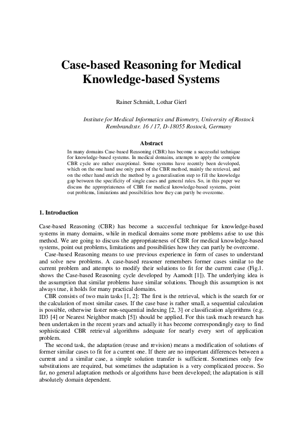 (PDF) Cased-Based Reasoning for Medical Knowledge-Based Systems