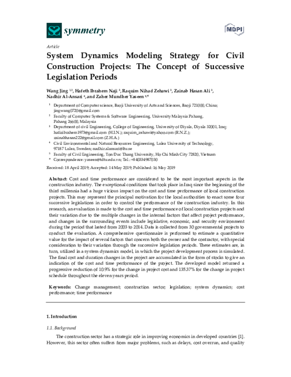 (PDF) System Dynamics Modeling Strategy for Civil Construction Projects ...