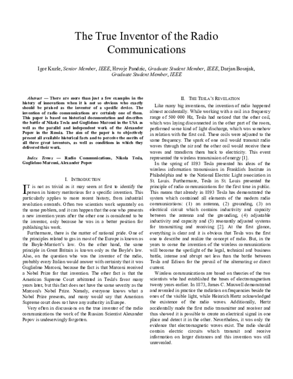 (PDF) The true inventor of the radio communications