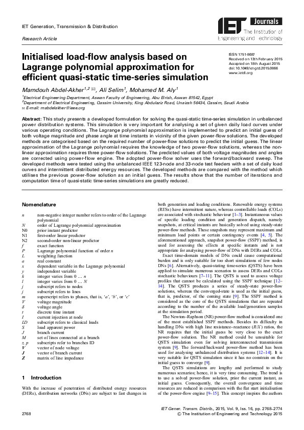 Pdf Lagrange Based Load Flow For Power Systems
