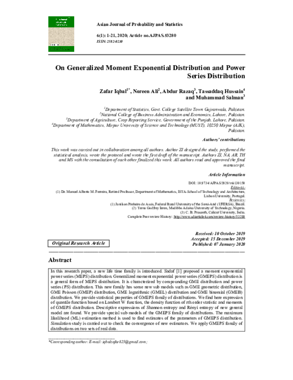 (PDF) On Generalized Moment Exponential Distribution and Power Series ...