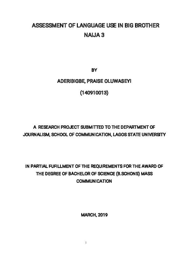 (PDF) ASSESSMENT OF INAPPROPRIATE LANGUAGE USE IN BIG BROTHER NAIJA 3