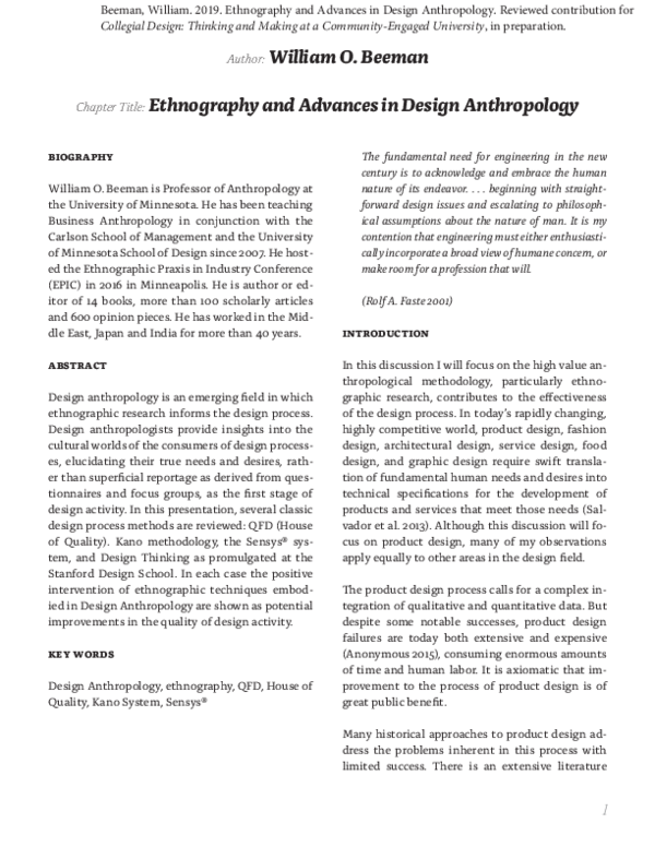 (PDF) Chapter Title: Ethnography and Advances in Design Anthropology