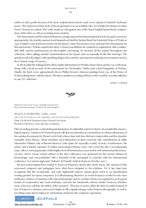 (PDF) Nicola Porpora (1686-1768). Or sì m’avveggio, oh amore: cantatas ...