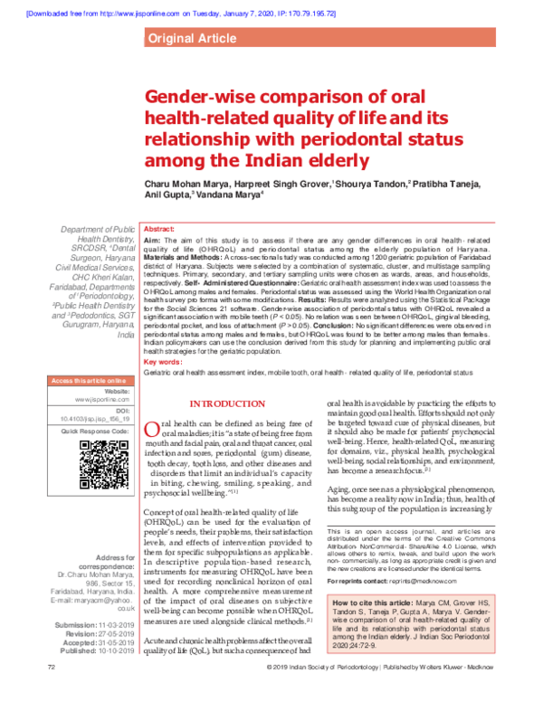 (PDF) Gender-wise comparison of oral health-related quality of life and ...