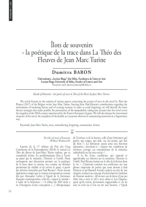 (PDF) Îlots de souvenirs -la poétique de la trace dans La Théo des ...