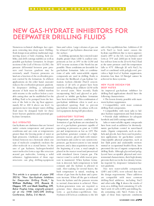 (PDF) D R I L L I N G NEW GAS-HYDRATE INHIBITORS FOR DEEPWATER DRILLING ...
