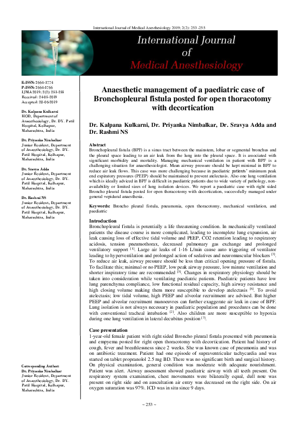 (PDF) Anaesthetic management of a paediatric case of Bronchopleural ...