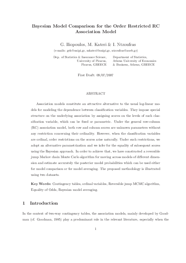 Pdf Bayesian Model Comparison For The Order Restricted Rc Association Model