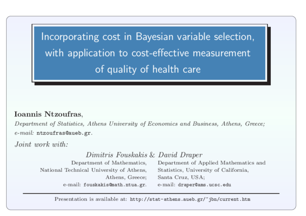 (PDF) Incorporating cost in Bayesian variable selection, with application to cost-effective ...