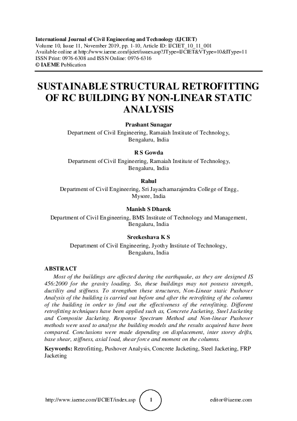 Pdf Sustainable Structural Retrofitting Of Rc Building By Non Linear Static Analysis