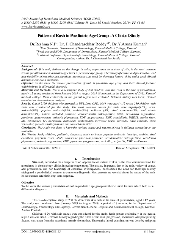 (PDF) Pattern of Rash in Paediatric Age Group -A Clinical Study