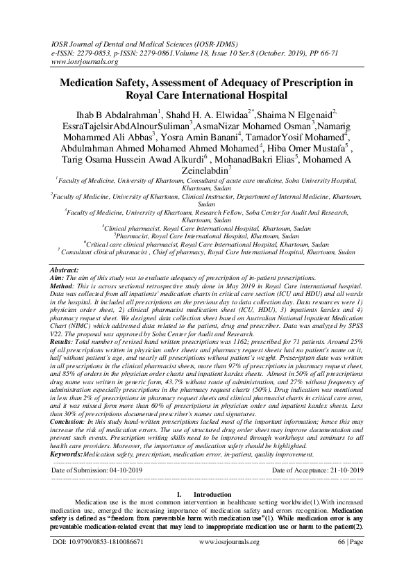 (PDF) Medication Safety, Assessment of Adequacy of Prescription in ...