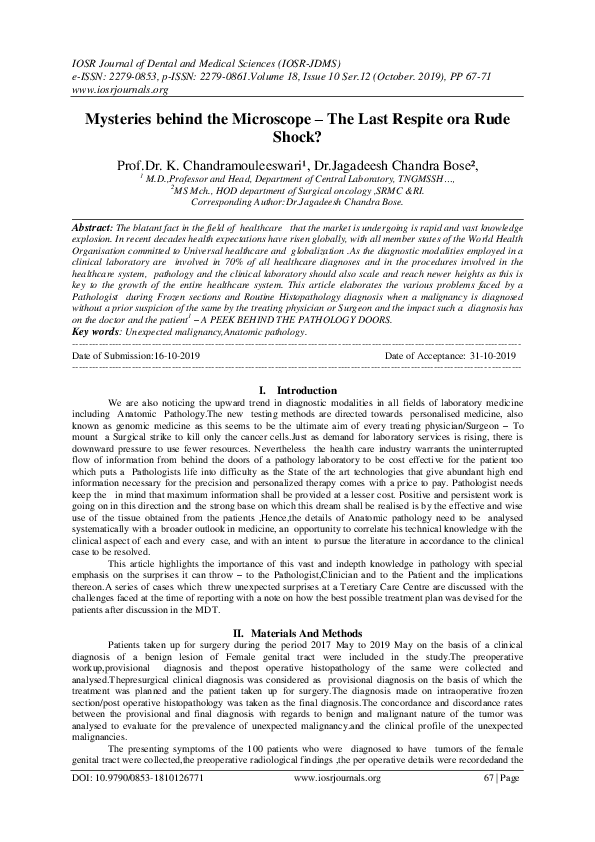 (PDF) Mysteries behind the Microscope -The Last Respite ora Rude Shock?