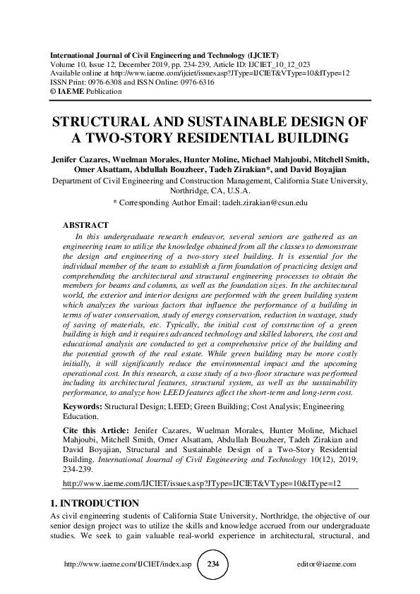 (PDF) STRUCTURAL AND SUSTAINABLE DESIGN OF A TWO-STORY RESIDENTIAL BUILDING