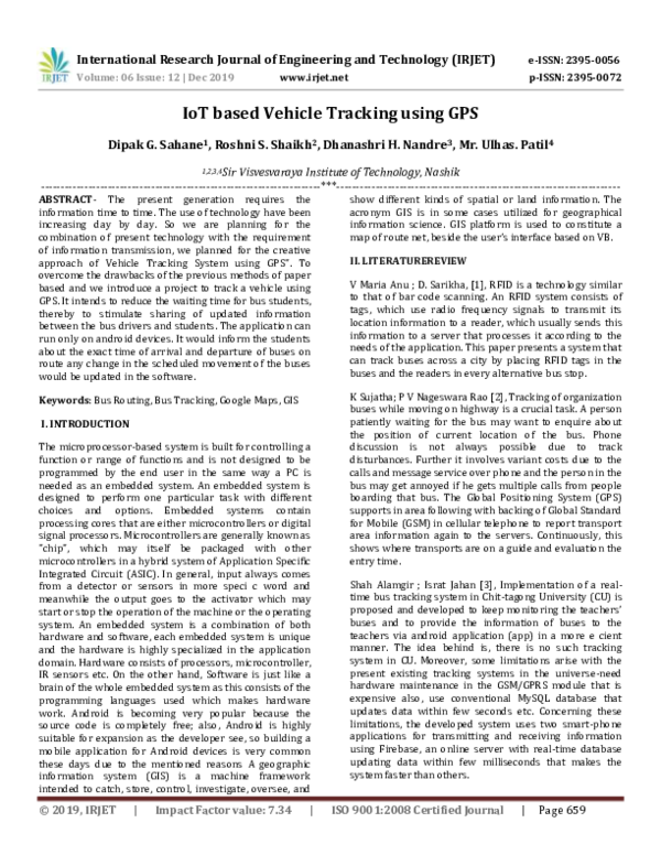 (PDF) IRJET- IoT based Vehicle Tracking using GPS | IRJET Journal ...