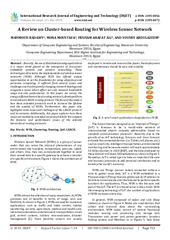 Pdf Irjet A Review On Cluster Based Routing For Wireless Sensor Network