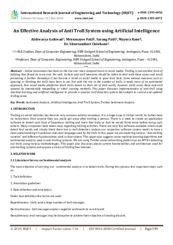 (PDF) IRJET- An Effective Analysis of Anti Troll System using Artificial Intelligence