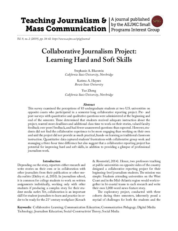 (PDF) Collaborative Journalism Project: Learning Hard and Soft Skills