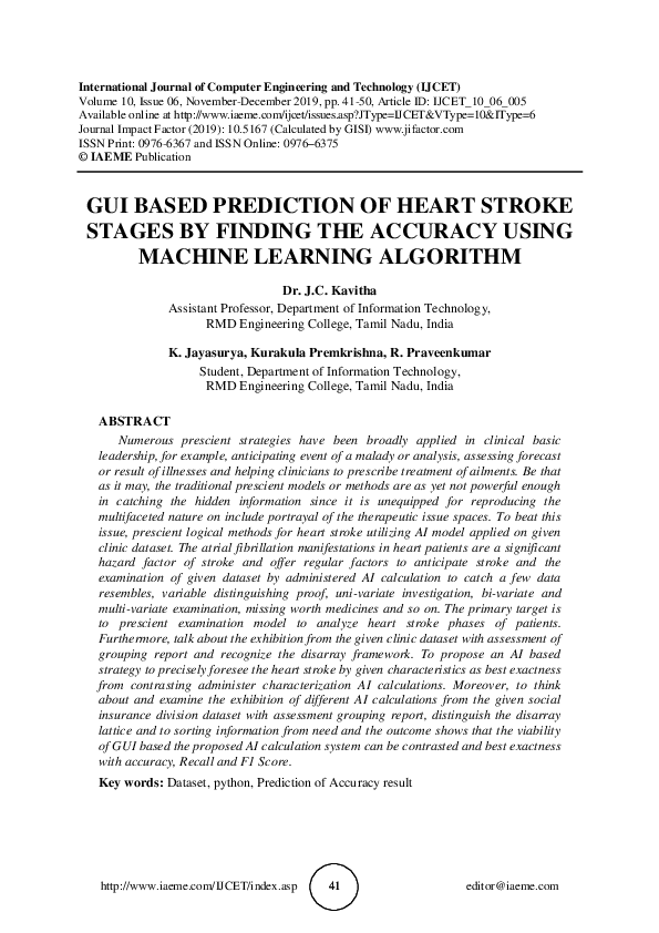 (PDF) GUI BASED PREDICTION OF HEART STROKE STAGES BY FINDING THE ...