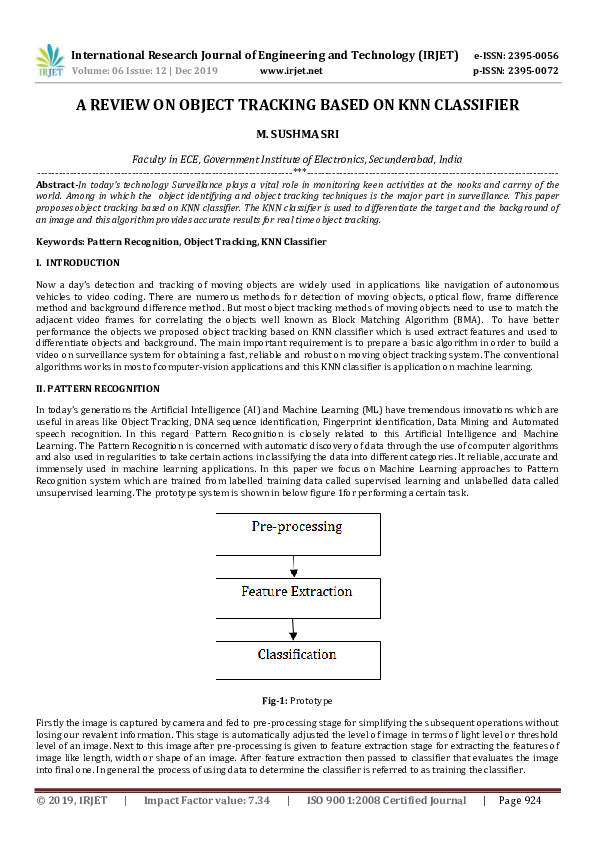 (PDF) IRJET- A REVIEW ON OBJECT TRACKING BASED ON KNN CLASSIFIER