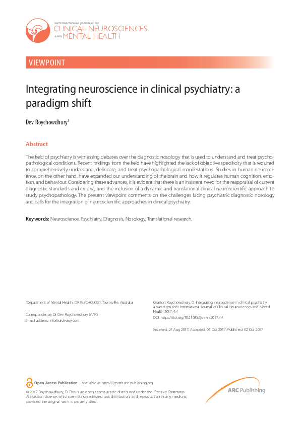 (PDF) Integrating Neuroscience in Clinical Psychiatry: A Paradigm Shift
