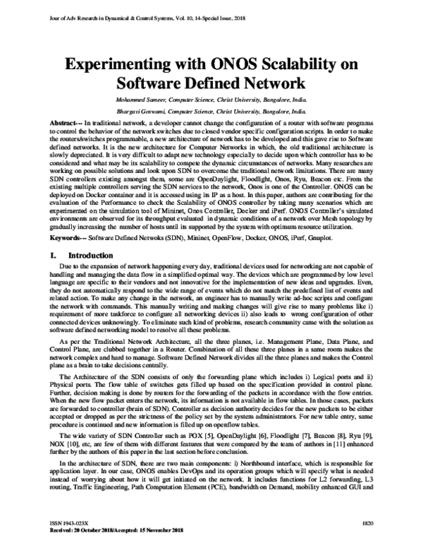 (PDF) Experimenting with ONOS Scalability on Software Defined Network