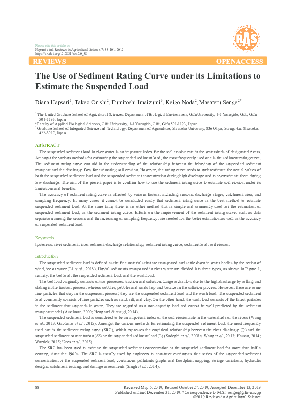 (PDF) The Use of Sediment Rating Curve under its Limitations to Estimate the Suspended Load