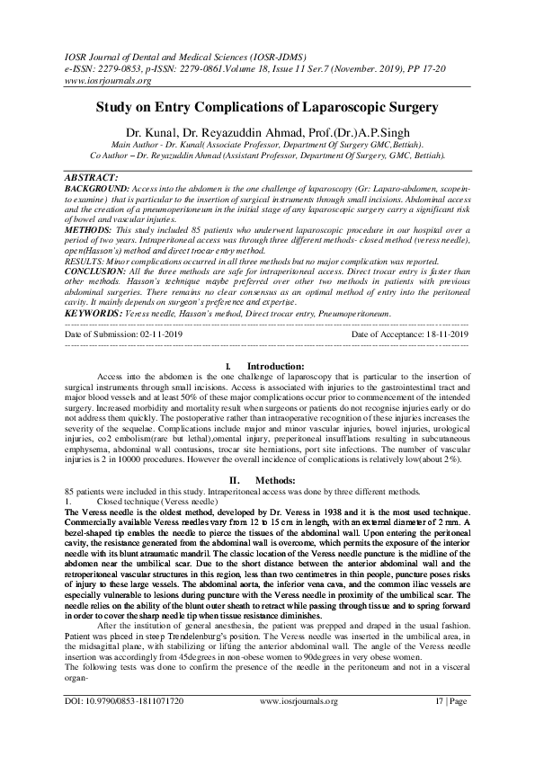 (PDF) Study on Entry Complications of Laparoscopic Surgery