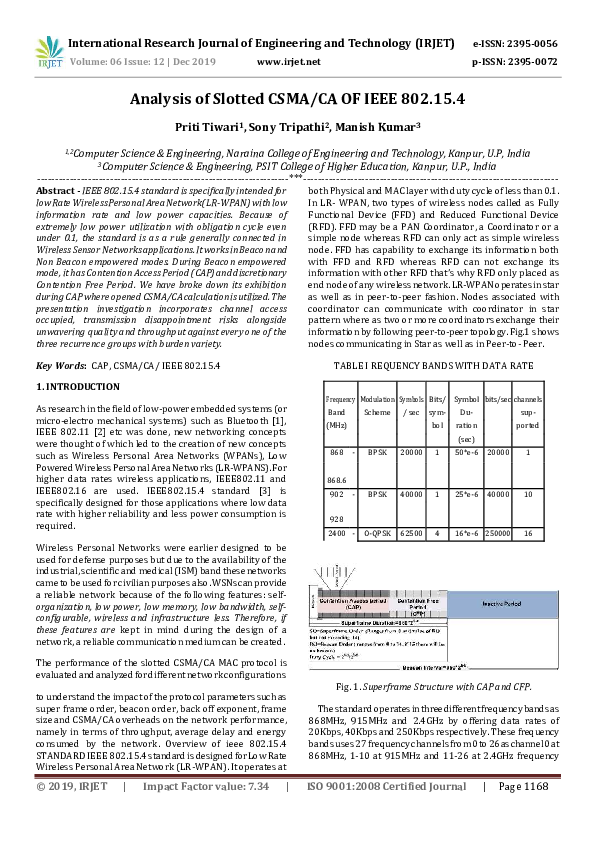 (PDF) IRJET- Analysis of Slotted CSMA/CA OF IEEE 802.15.4