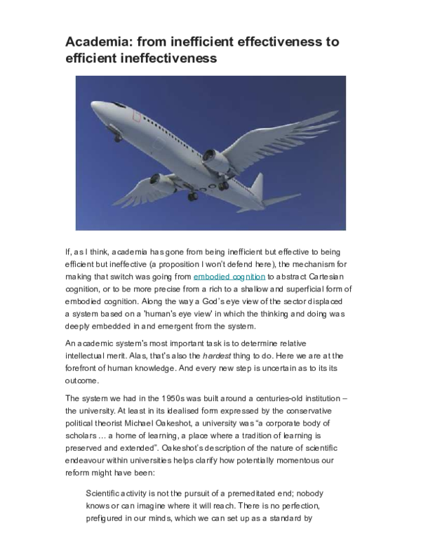 (PDF) Academia: from inefficient effectiveness to efficient ineffectiveness