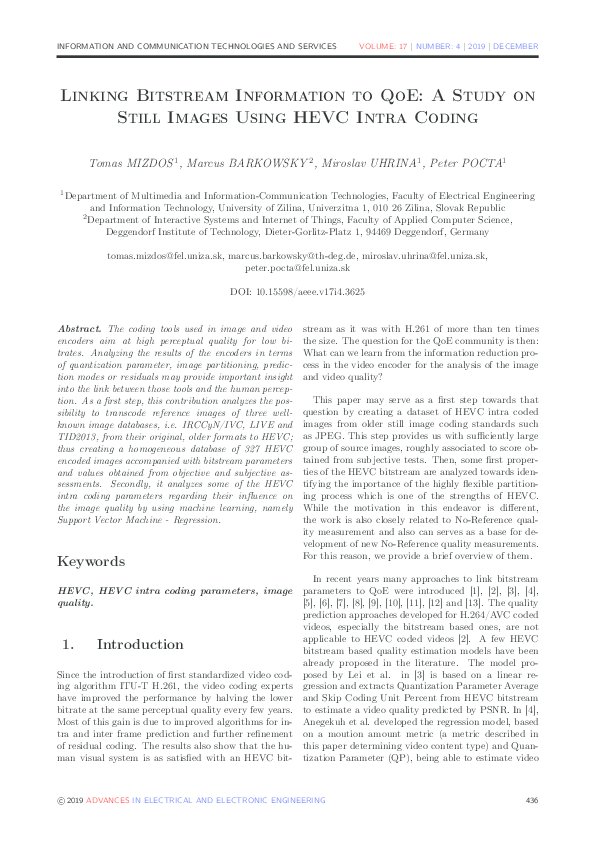(PDF) Linking Bitstream Information to QoE: A Study on Still Images Using HEVC Intra Coding