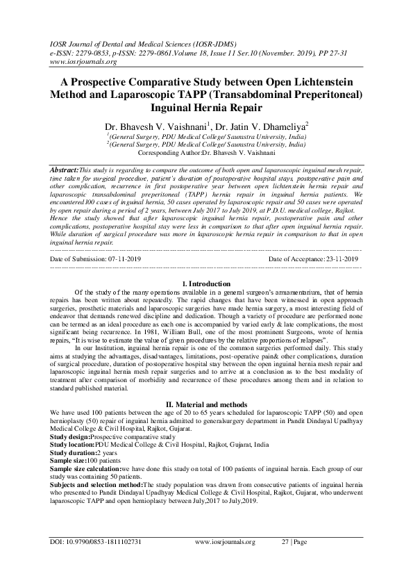(PDF) A Prospective Comparative Study between Open Lichtenstein Method and Laparoscopic TAPP ...